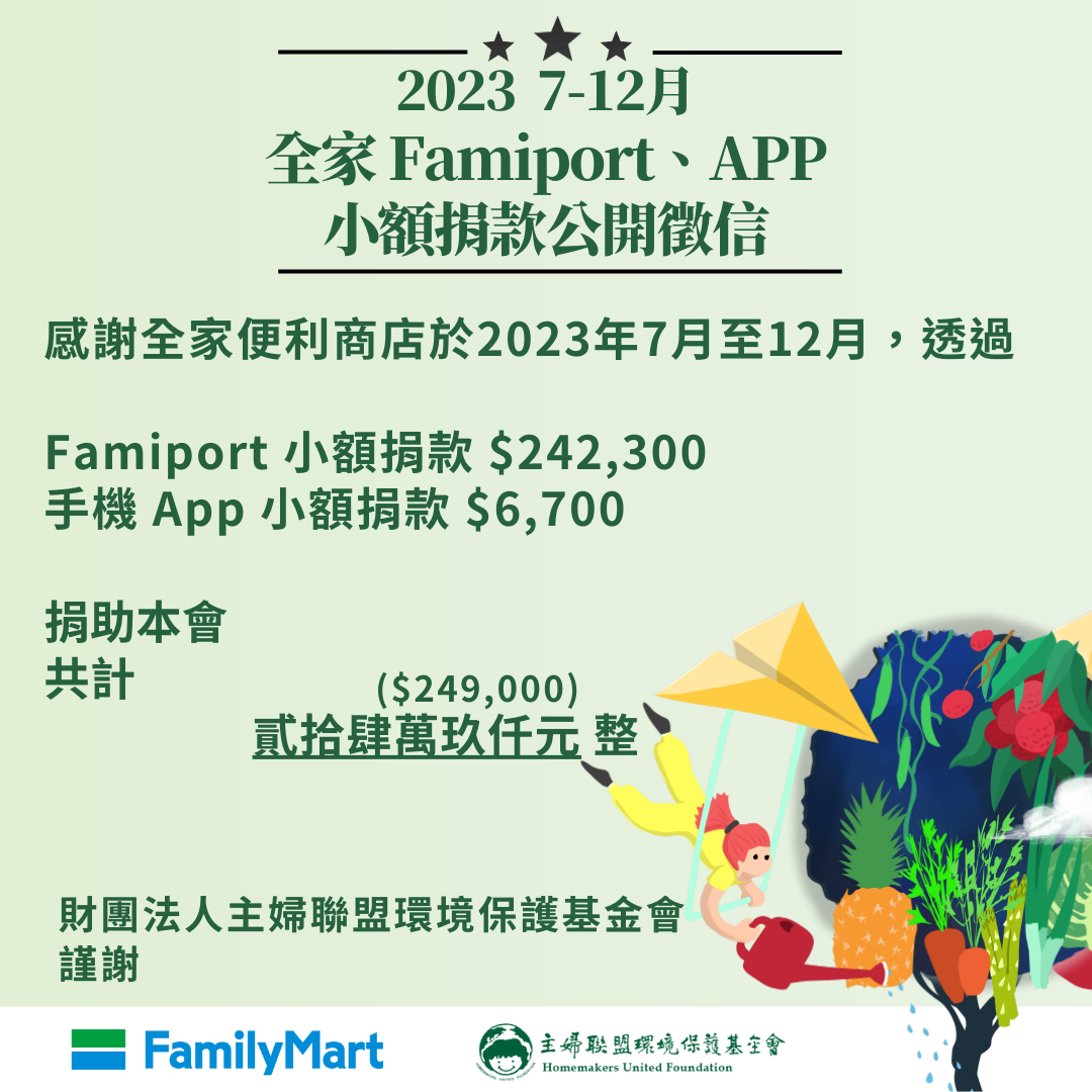 2023 全家 Famiport、App 小額捐款公開徵信 | 主婦聯盟環境保護基金會